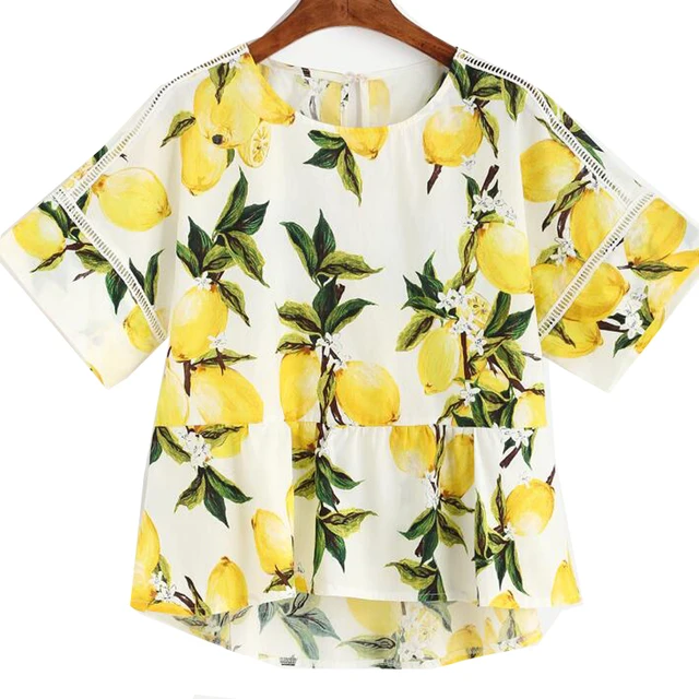 Lemon Print Top Women Tops and Blouses 2016 New Fashion Summer Yellow ...