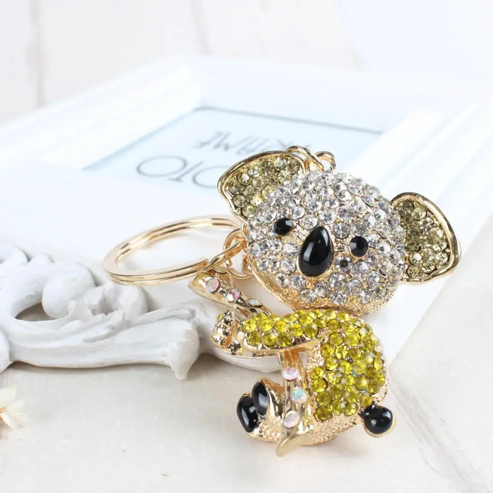 Koala-Yellow-Bear-Charm-Pendant-Cute-Crystal-Purse-Bag-Keyring-Key ...