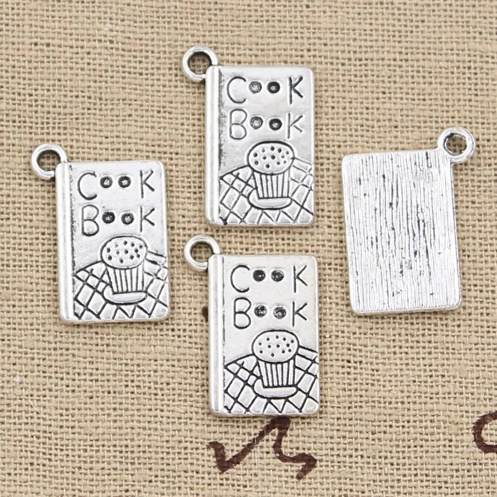 15pcs Charms Cook Book Recipe Kitchen 17x11mm Antique Silver Color ...