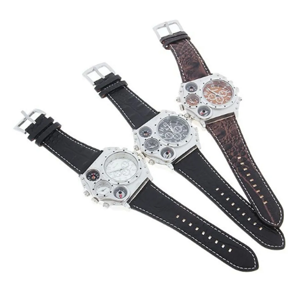 2015Oulm Brand Two Time Zone Men's Quartz Hour Marks Military Wrist ...