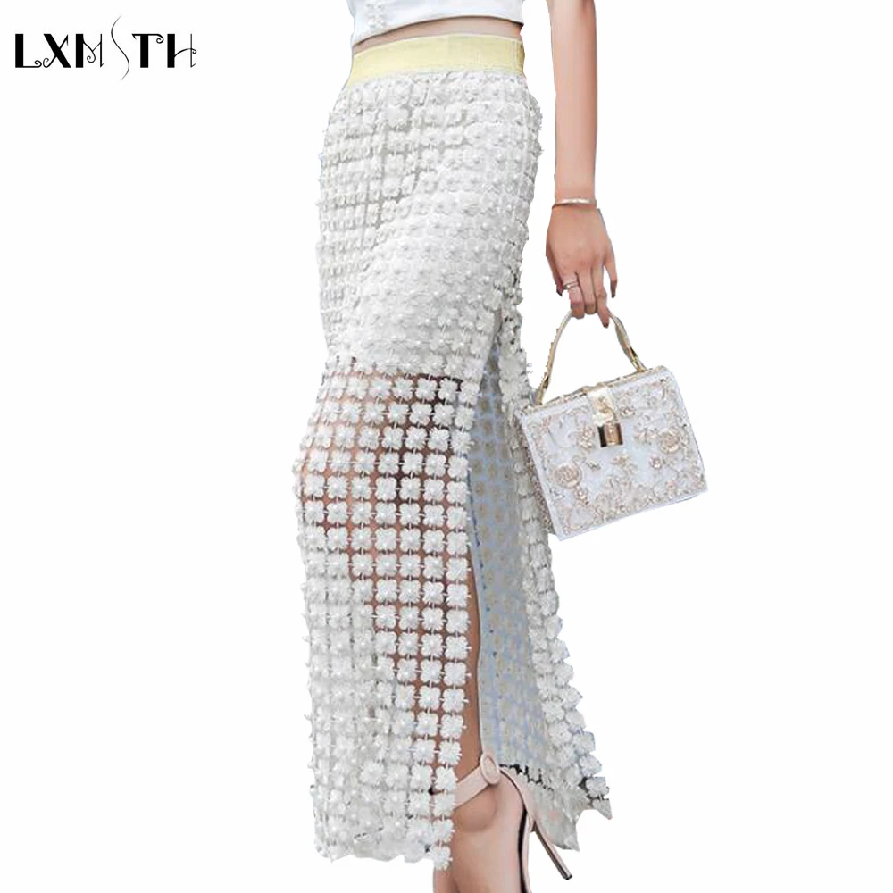 New Style Heavy Beading Pearl Skirt Fashion Lace Patchwprk Sexy Two