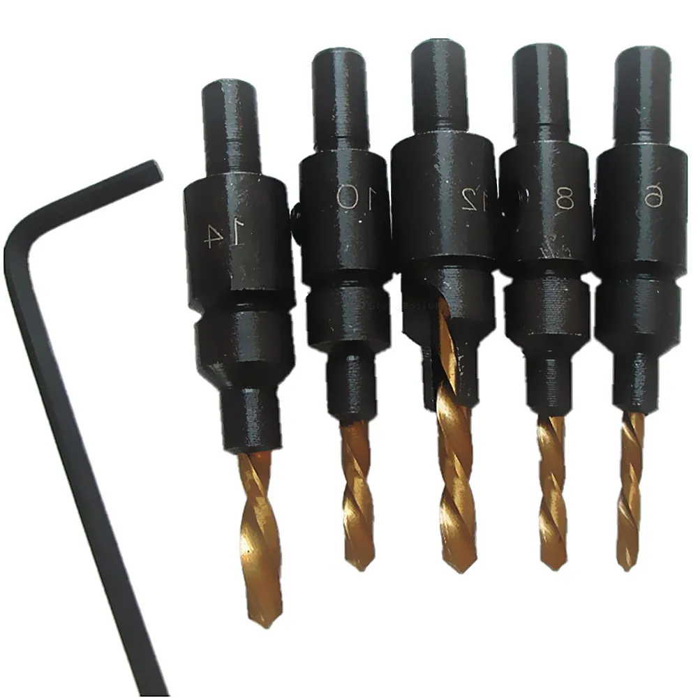 5pcs Titanium Coated Countersink Bit Set Countersink Drill Bit Set Hss ... 5pcs Titanium Coated Countersink Bit Set Countersink Drill Bit Set Hss ...