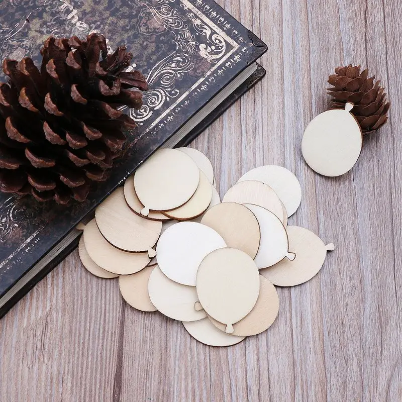 25pcs Laser Cut Wood Balloon Embellishment Wooden Shape Craft Wedding ...