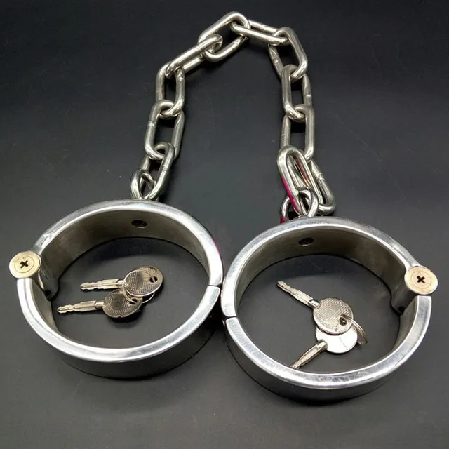 3cm High Metal Stainless Steel Fetter Anklet Cuffs Shackles With Chain