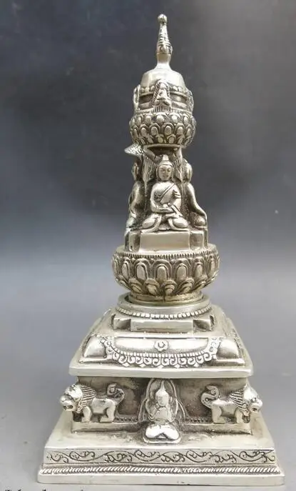 8 "plateado tallado chino hermosos perros Foo León Buda budista estatua ...