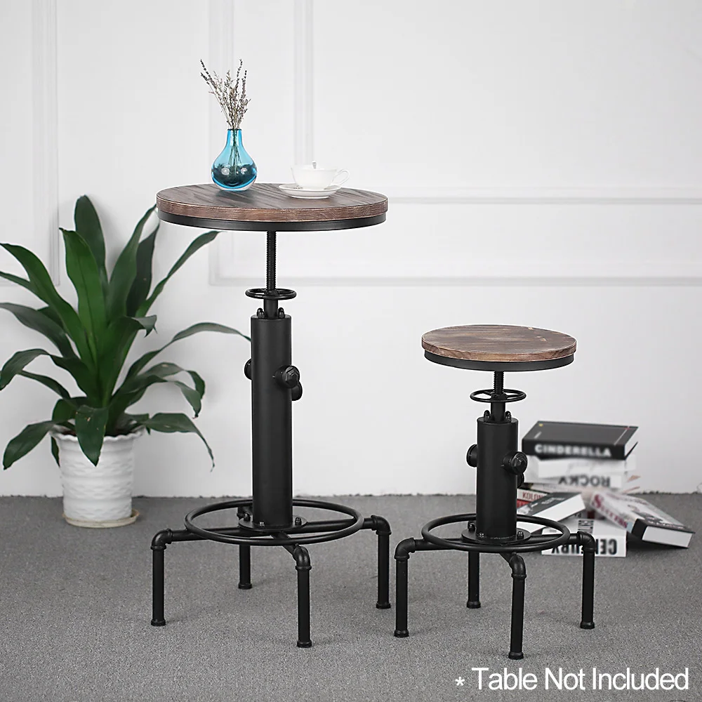 Ikayaa Adjustable Height Swivel Pinewood Top Bar Stool Seat Metal Bar ...