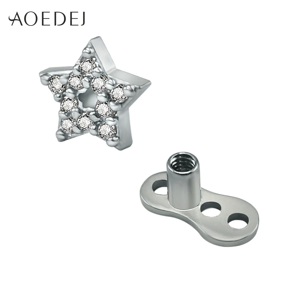 Aoedej Crystal Star Dermal Piercing Jewelry Stainless Steel Skin Diver Dermal Anchor Titanium