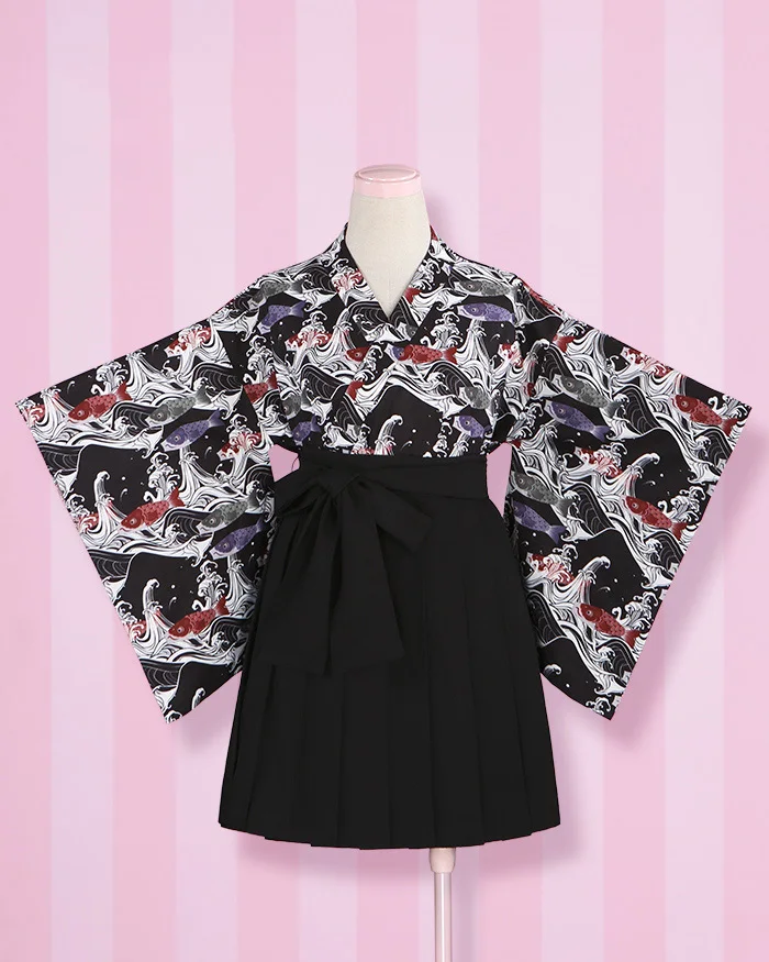 Japanese-Yukata-2pcs-Set-Koinobori-Yukata-Outwear-Tops-Pleated-Mini ...