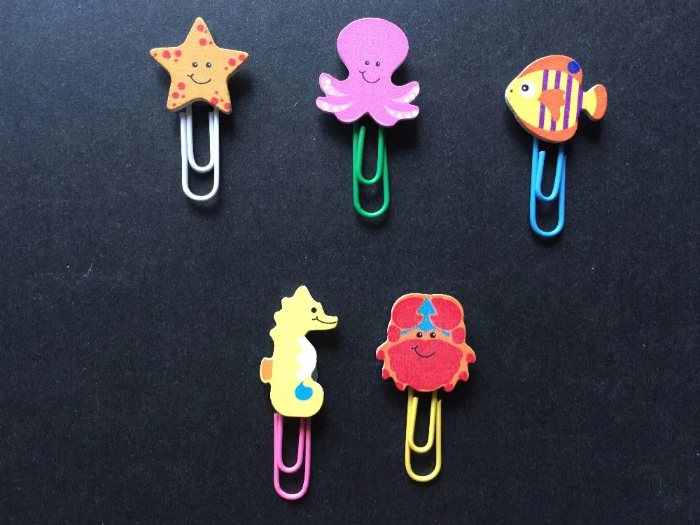 50pcs Cute Sea Animals Wood Binder Clips Paper Clips Cute Korean ...