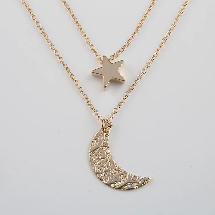 Women Fashion Alloys Personalities Stars Moon Pendants Chains Of ...