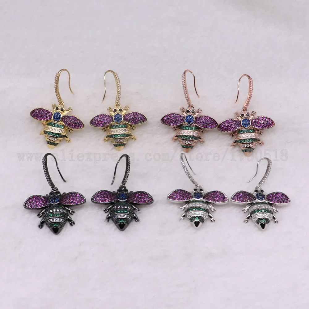 3 pairs bugs earrings colorful Insects fly Bee hook earrings for lady ...