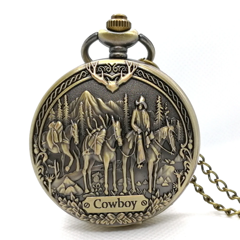 Retro Vintage Bronze Cowboy Horse Quartz Pocket Watch Analog Pendant ...