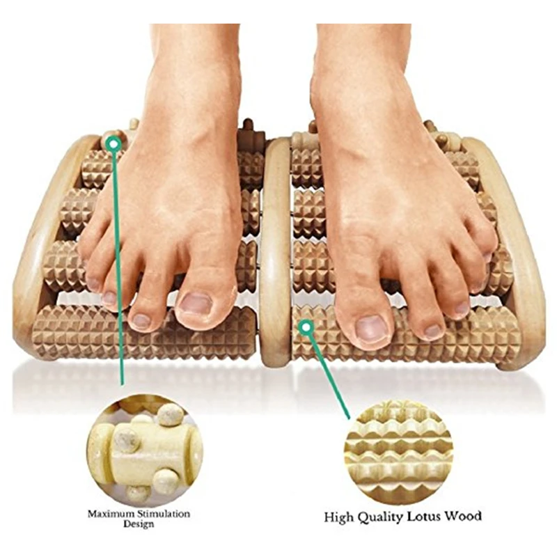 Stress Relief Wooden Dual Foot Massager Roller Relieve Plantar