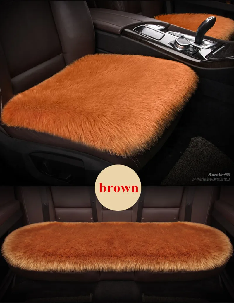 3pcs Set Car Seat Cover Natural Sheepskin Faux Fur Long Simple Warm