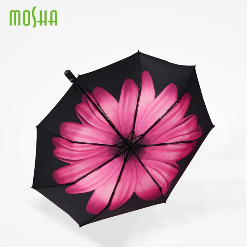 고무 핸들 세 접는 우산 파라솔 여성 꽃 블랙 코팅 작은 우산 태양 비 디자인 르다 Chuva Ms262design