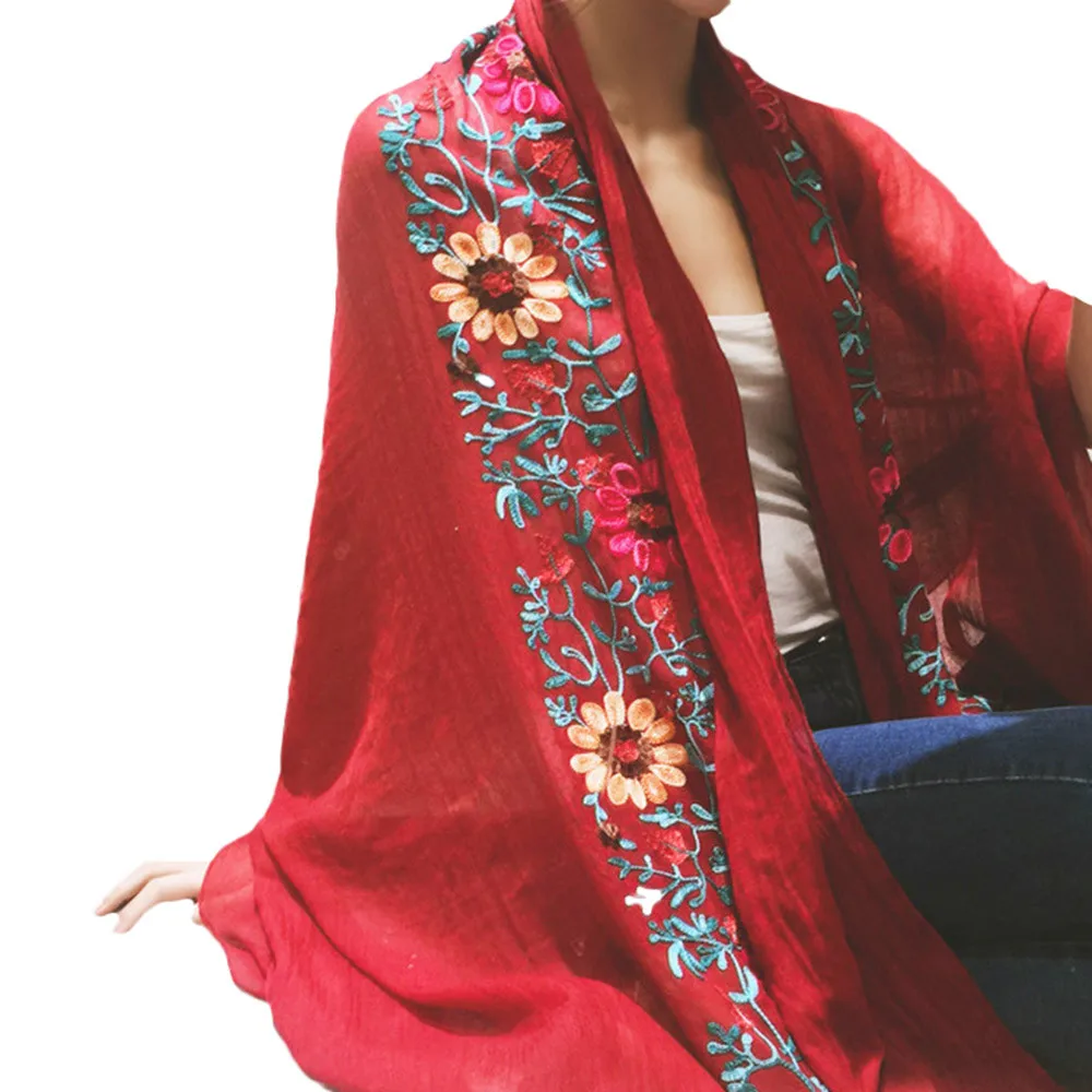 Scarf Women Fashion Cotton Oversized Embroidery Shawl Headband Pashmina ...