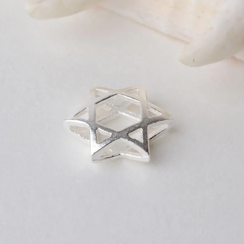 solid 925 sterling silver six-pointed star charm beads, spacer loose ...