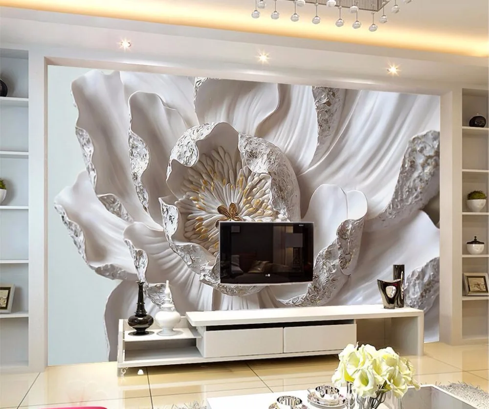 Beibehang Custom Wallpaper Large Flower Relief Backdrop 3d Flower Tv