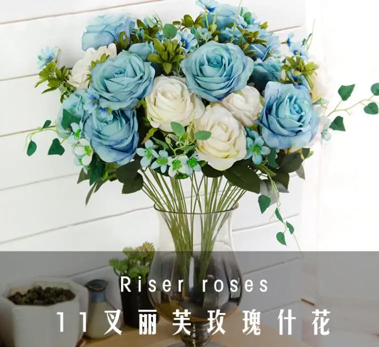 6pcs European style 11 riser rose artifical flowers wedding decoration ...