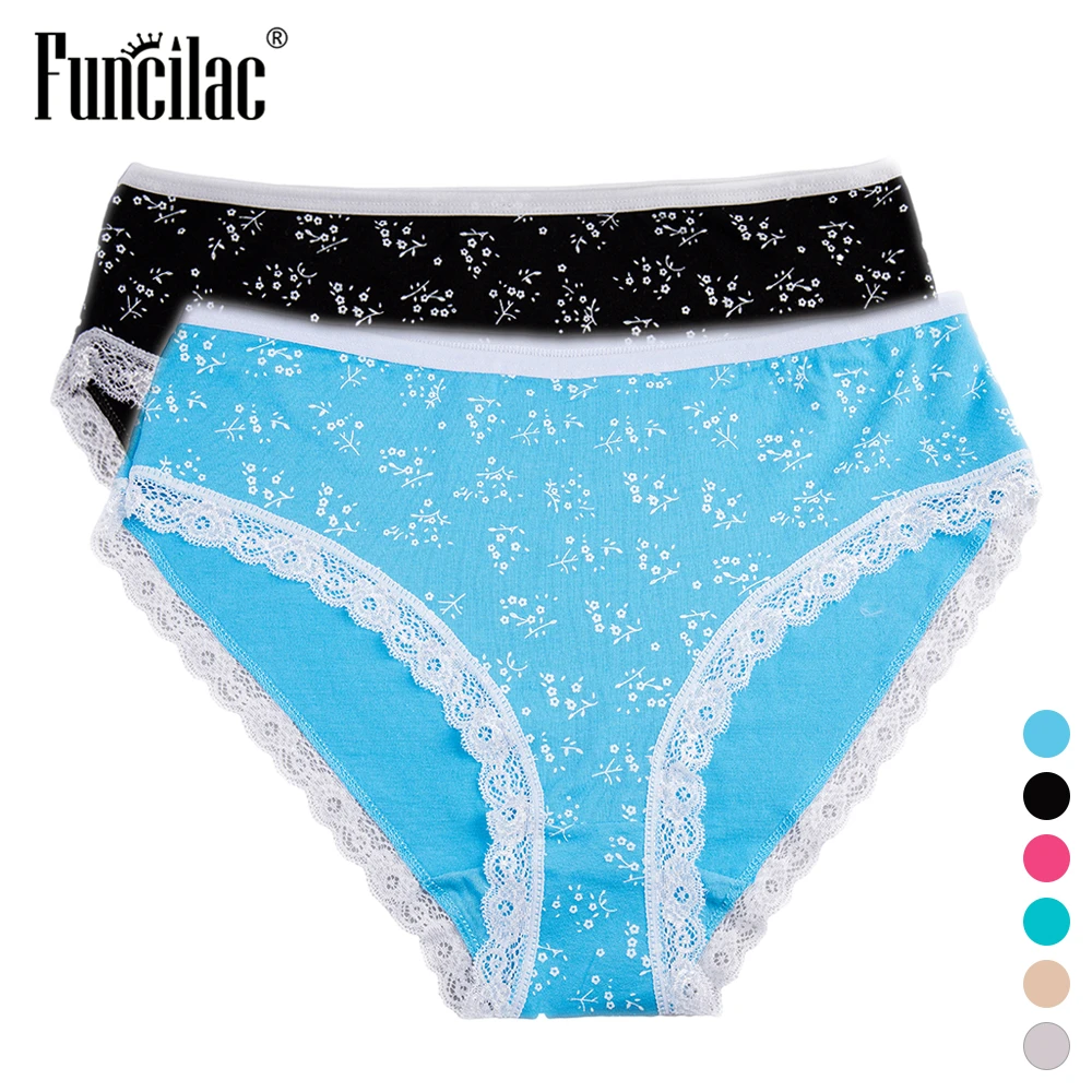 Funcilac Underwear Women Plus Size Floral Print Panties Sexy Lace