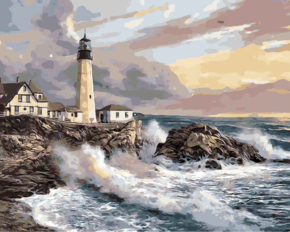 Hq Lighthouse Morning Seascape The Paintings Coloring By Numbers Hand Hq Lighthouse Morning Seascape The Paintings Coloring By Numbers Hand