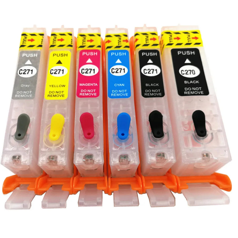 6PCS PGI 270PGBK CLI 271 BK C M Y GY Refillable Ink Cartridge For Canon ...