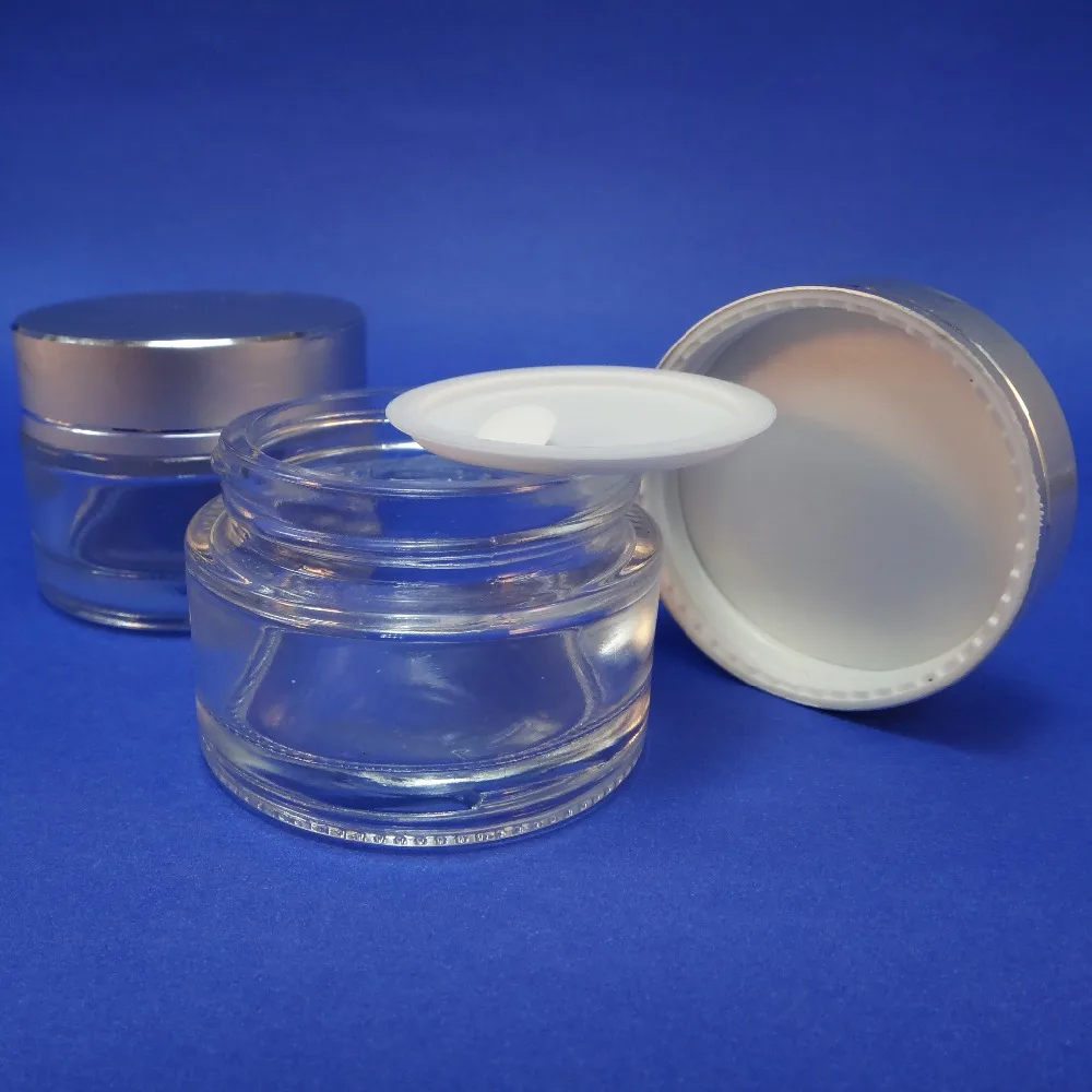 50 Bulk Aluminum Plastic Lid 1 Oz Packaging Clear Glass Makeup Cream