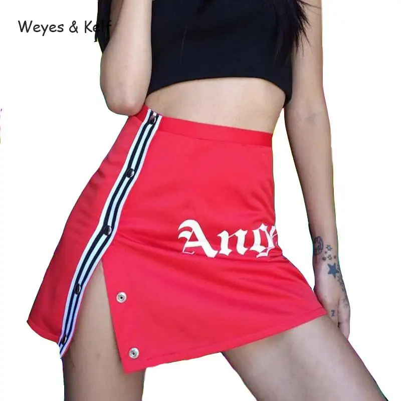Weyes And Kelf Streetwear Sexy Letter Printed Short Skirt Girls 2018 Summer Irregular Skirt Women