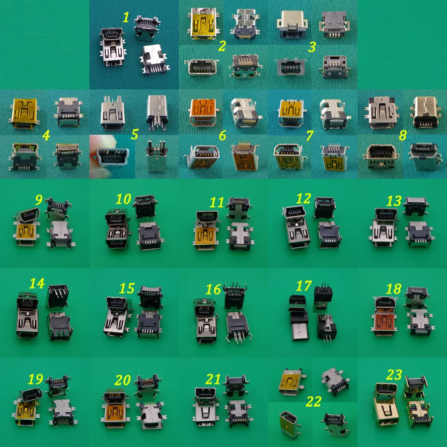 Mini USB tipo B hembra, 5 pines, 8 pines, 10 pines, 11 Pines, SMT, SMD ...