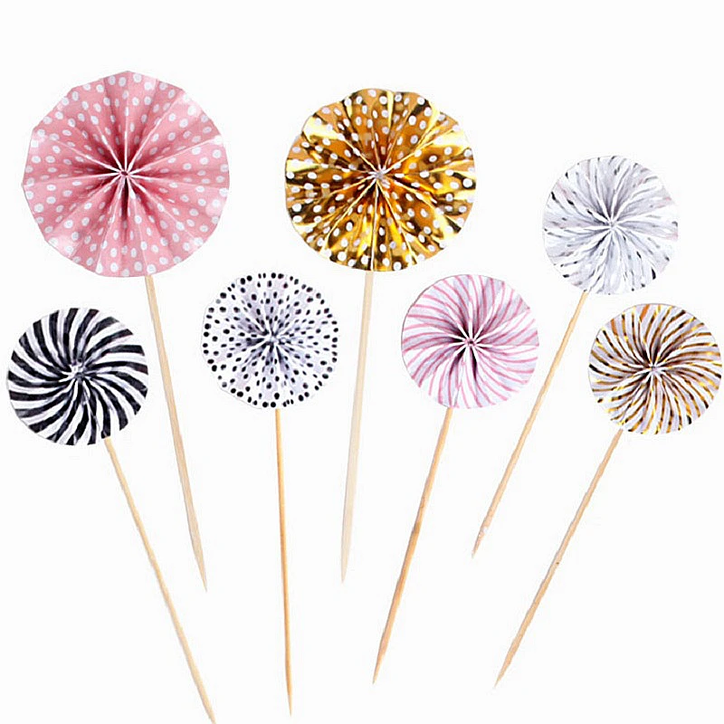 4Pcs/lot Mini Paper Fan Cake Topper Cupcake Toppers Kids Birthday Party ...