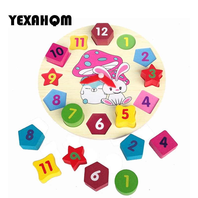 YEXAHQM Wooden Math Toys Digital Geometry Clock Blocks Toy Figure ...