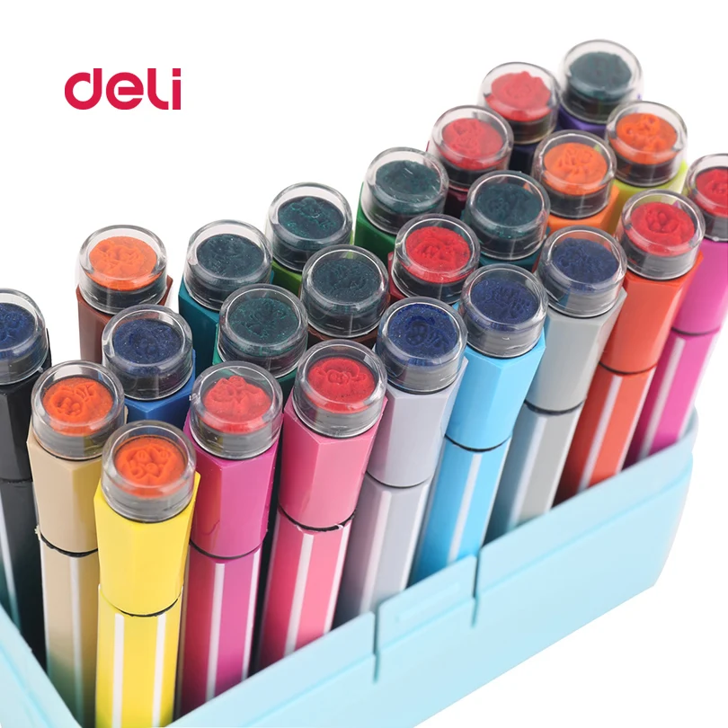 Deli Cute Kid Drawing Water Color Pens 24 Color Set Stamp Children Seal ...