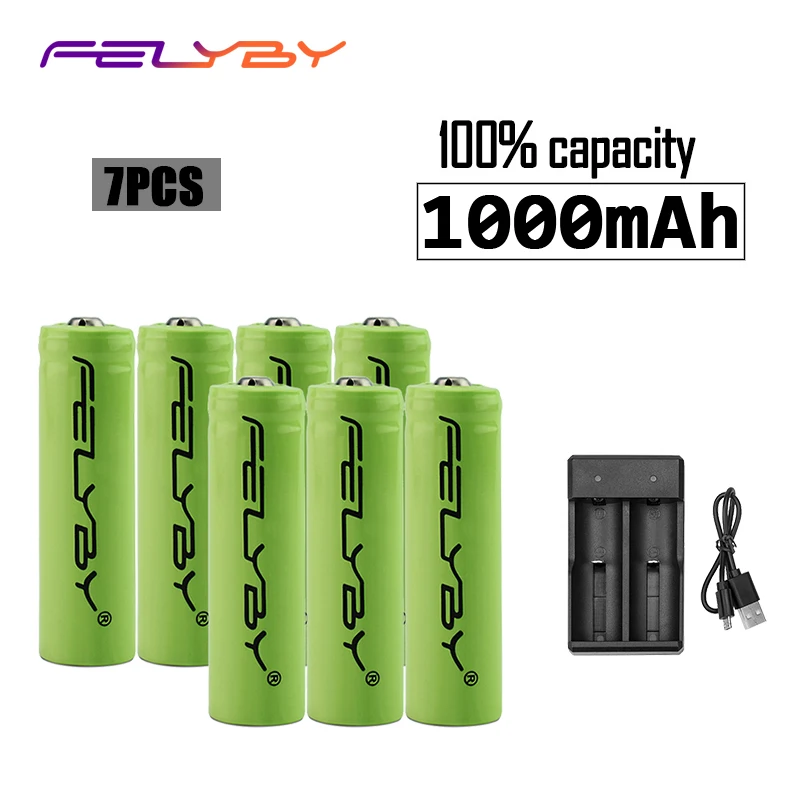 7 FELYBY pcs 14500 bateria recarregável 1000 mah li ion bateria do AA Inclui carregador de ...