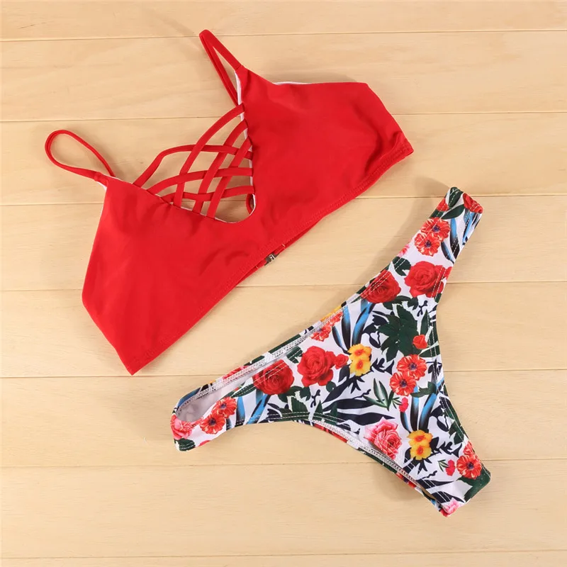 Hongfenyueding Swimsuit Hollow Out Bikini Set Swimwear Women Solid Bra