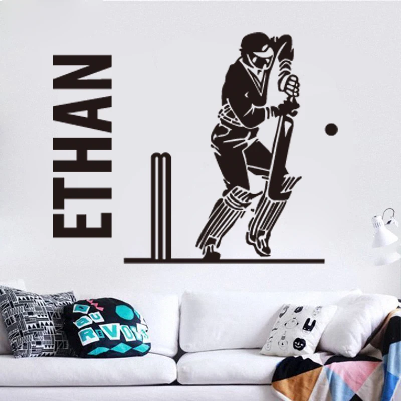 PERSONALISED cricket batsman player sports boys bedroom Mural Custom ...