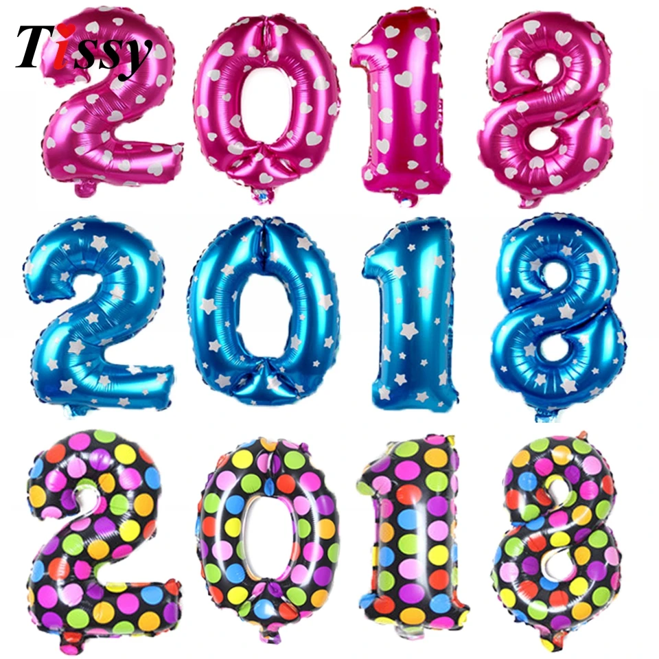 16inch Large Foil Balloons 2018 Happy New Year Balloons Pink&Blue ...