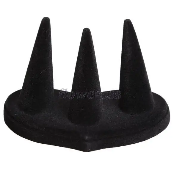 Black Velvet Tip Mountain Ring Display Rack Showcase Holder Three ...