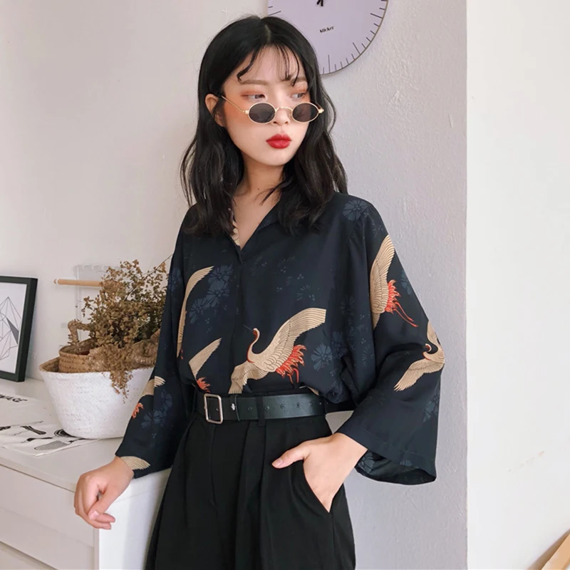 Women's Shirts Lady Kawaii Ulzzang Ins Chic Retro Loose Slim V-neck ...