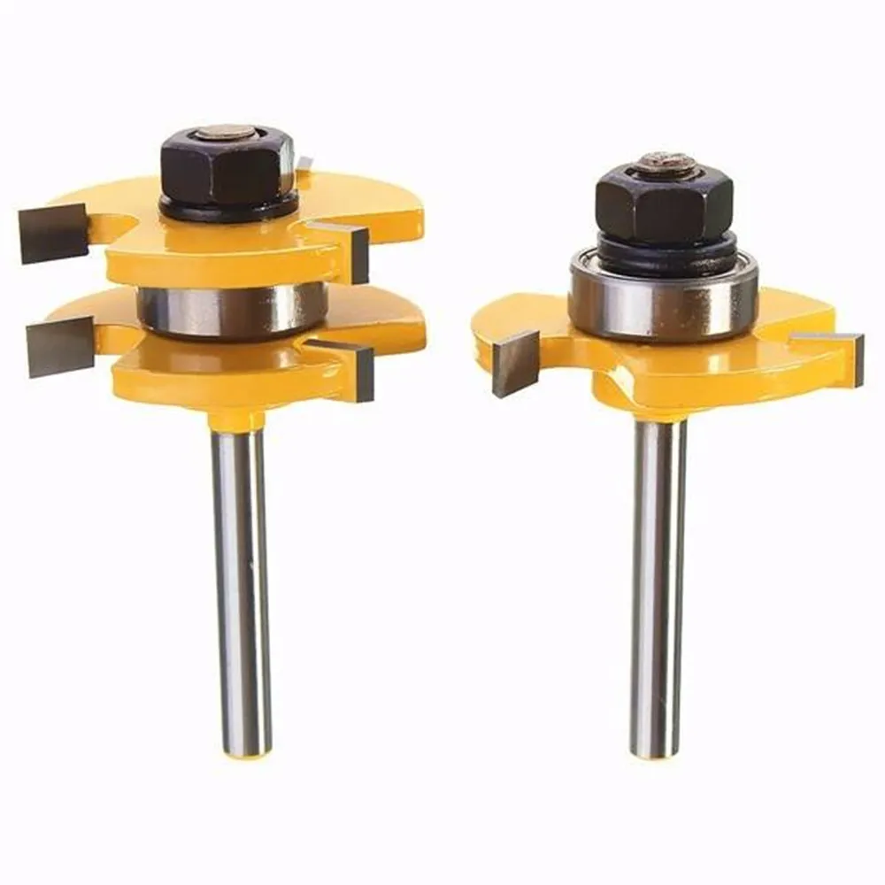 2Pcs Tongue Groove Router Bit Set 1 4 Inch Shank 3 Teeth T Shape Wood