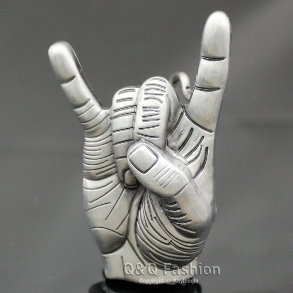 Western Silver Satanic Salute Horned Hand Rock Music Belt Buckle Pagan ...
