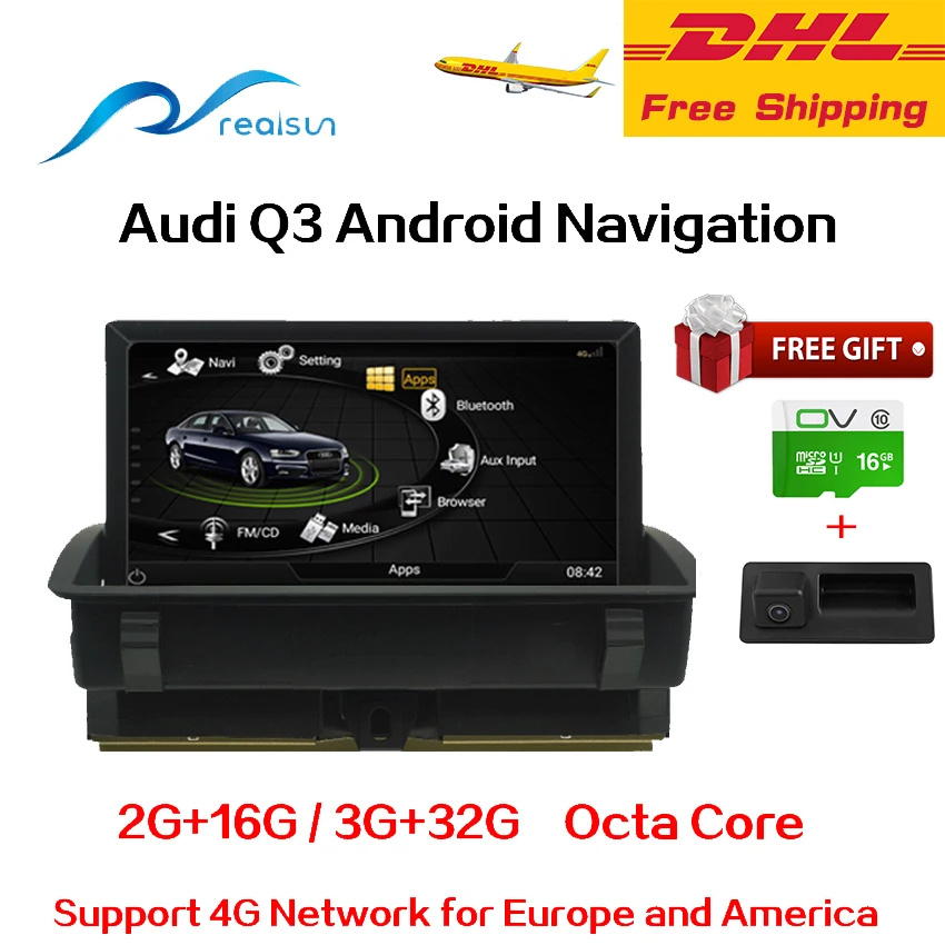 Realsun 8 дюймов Android 7,0 Audi Q3 3G ram 32G rom Восьмиядерный 4G ...