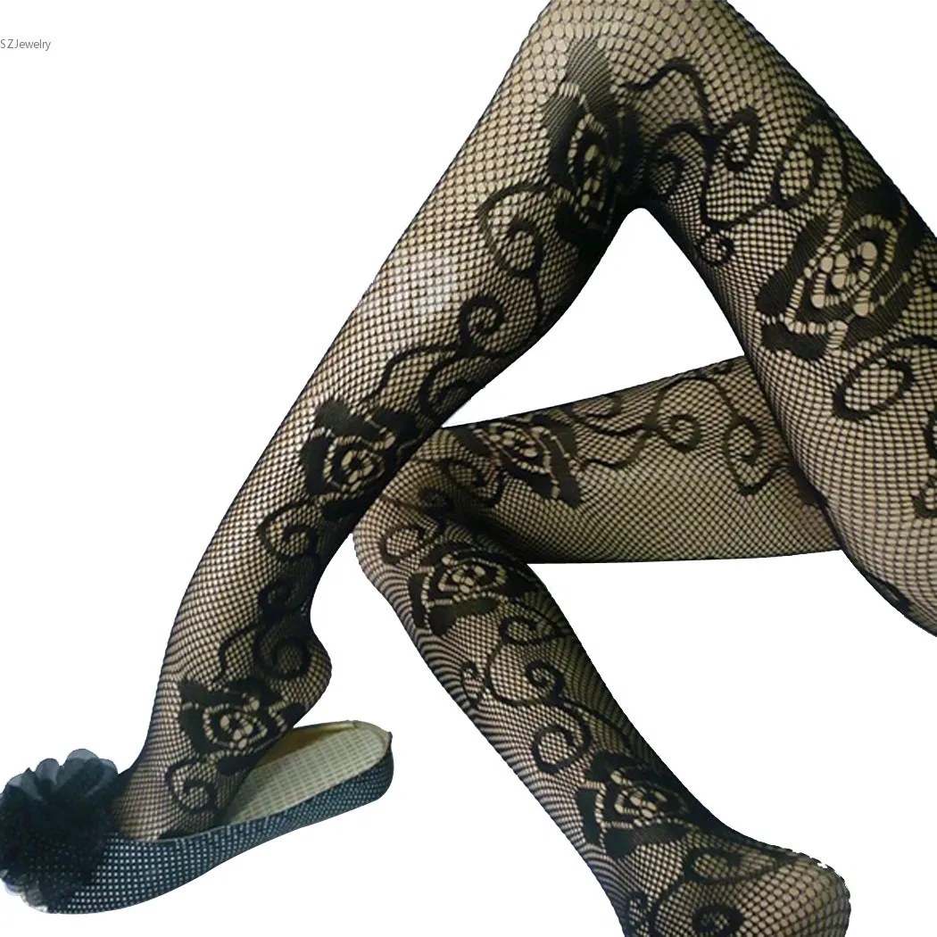 Women Fishnet Net Stockings Rose Pantyhose Women Side Pattern Collant ...