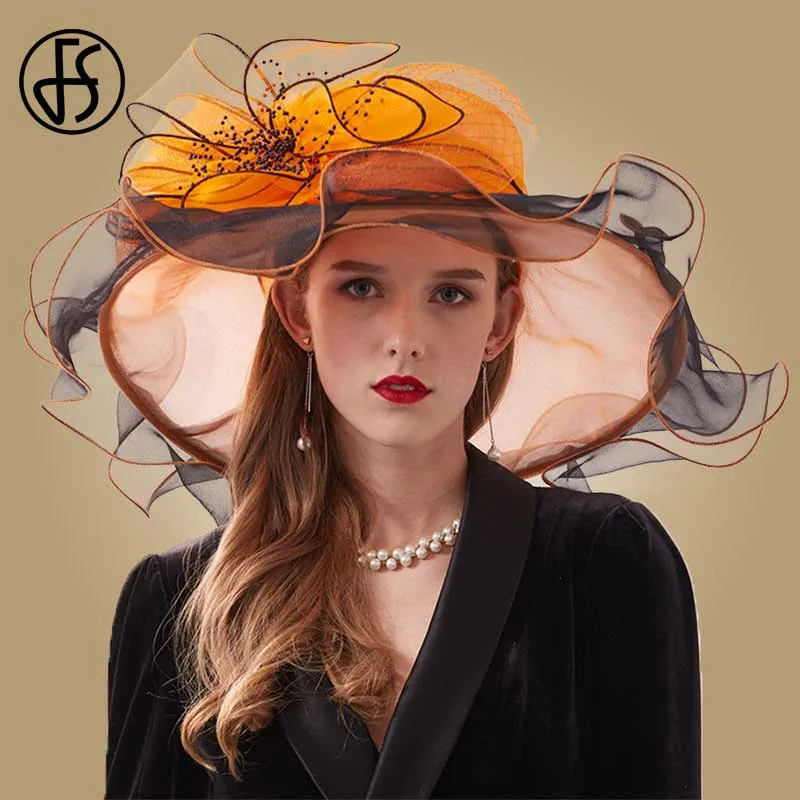 Fs Vintage Women Hats Party Kentucky Derby Hat Wide Brim Fedoras Orange