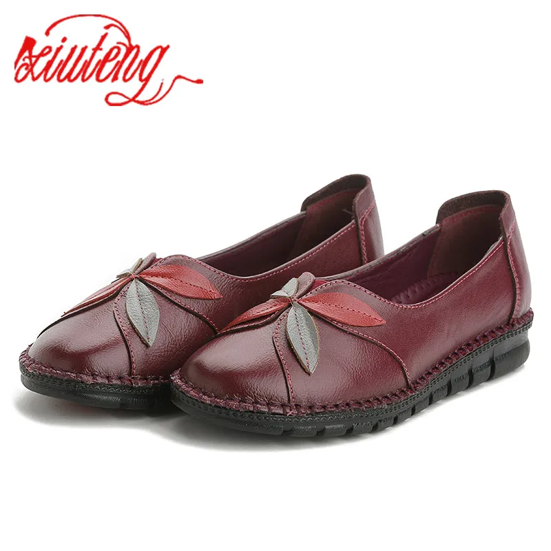 Xiuteng 2018 zapatos casuales de primavera para madre zapatos planos de cuero genuino de estilo ...