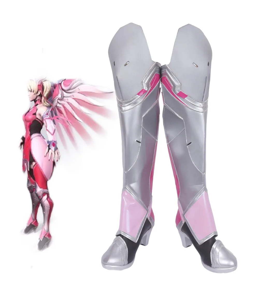 Game OW Mercy Angela Ziegler Pink Skin Cosplay Boots Shoes Halloween ...