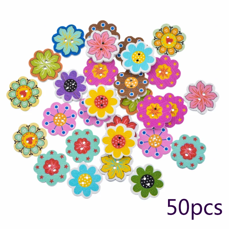 50PCs Multicolor Flower Sewing Buttons For Clothes Decorative Button ...