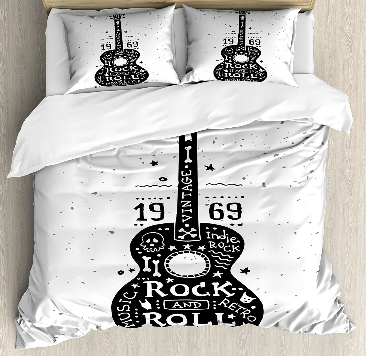 Guitar Duvet Cover Set Instrument with Grunge Look and Retro Design ...