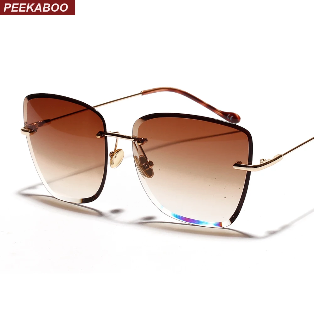 Peekaboo Gradient Square Rimless Sunglasses Women Clear Glass 2019 Retro Frameless Sun Glasses