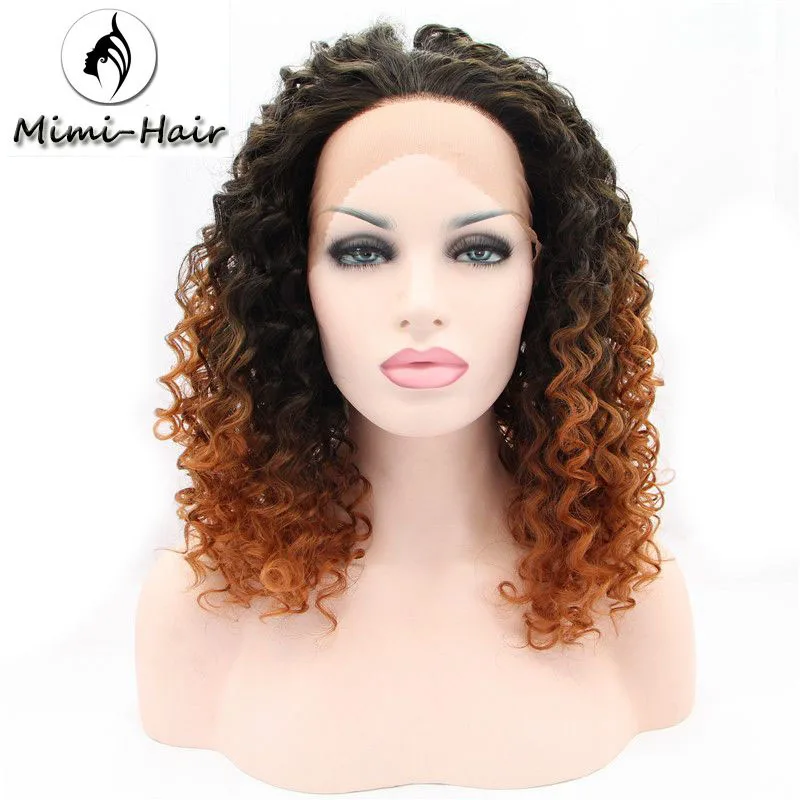 Mimihair Ombre Kinky Curly Wigs Short Synthetic Lace Front Wigs Afro