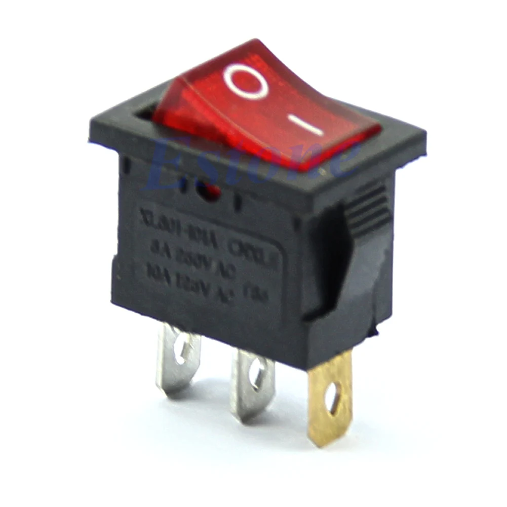 AC 6A/250V 10A/125V Red Light 3 Pin ON OFF SPST Snap in Boat Rocker ...